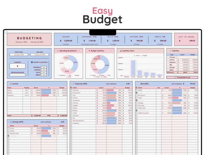 Budget Spreadsheet Template for Google Sheets & Excel | Monthly ...